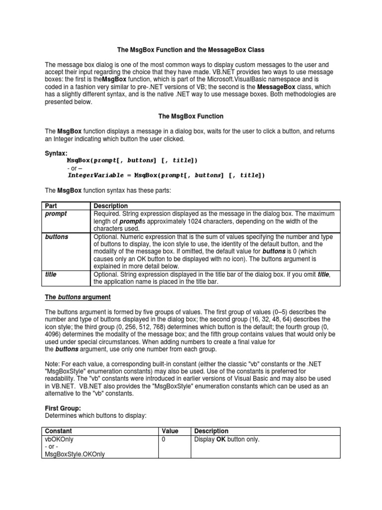 Visual Basic Message Box Pdf Parameter Computer Programming Button Computing 