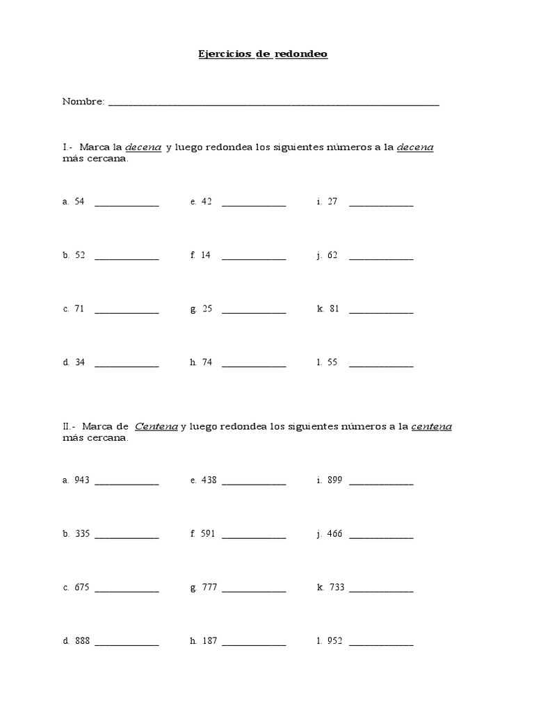 Ejercicios de Redondeo | PDF