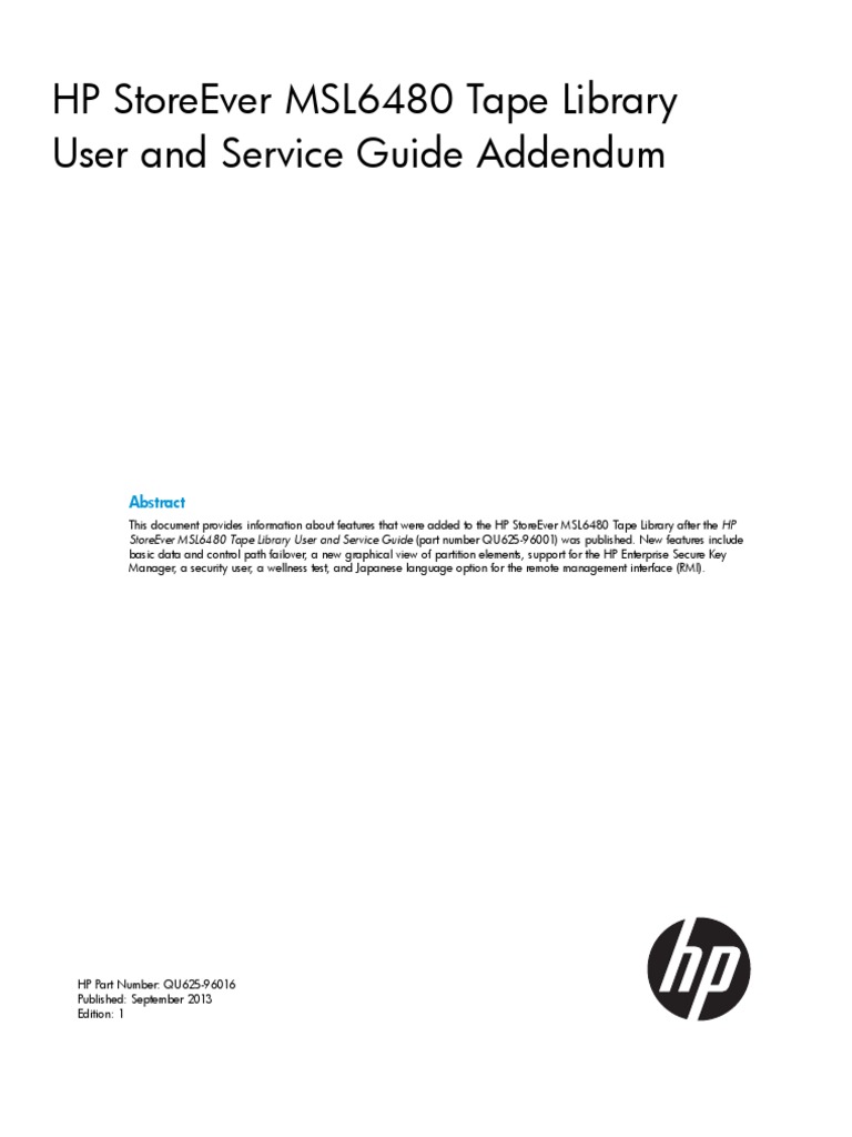 HP StoreEver MSL6480 Tape Library User and Service Guide - c03951924 ...