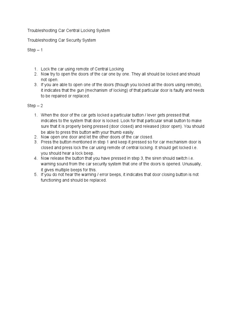 Troubleshooting Car Central Locking System | PDF | Computing And Information Technology
