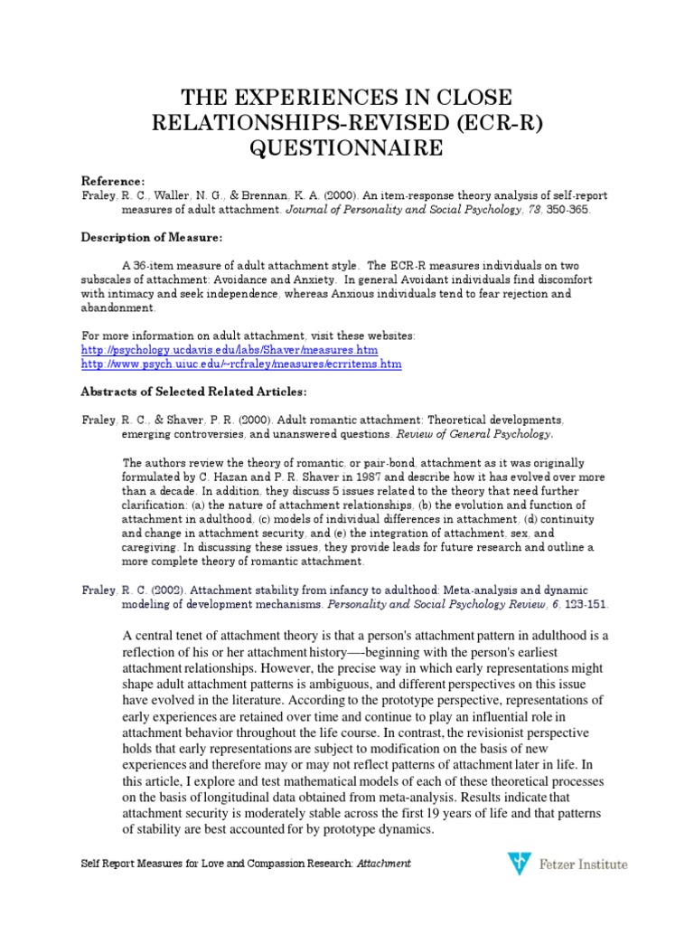 ECR-R: Adult Attachment Style Measure | PDF | Attachment Theory ...