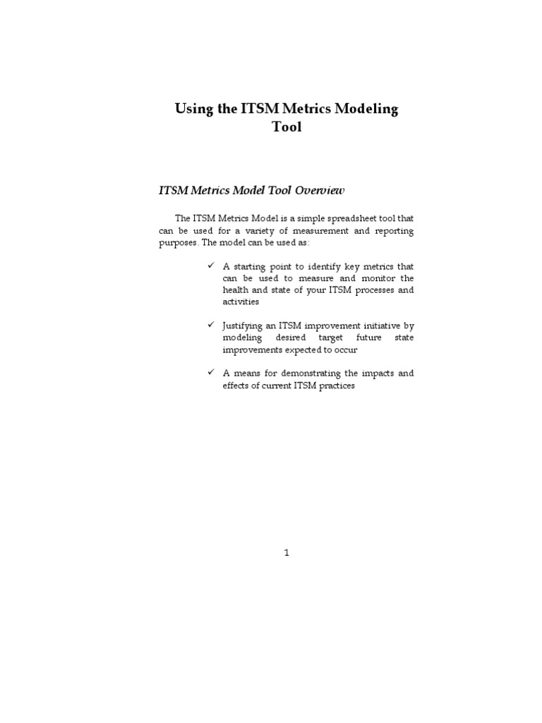 ITSM Metrics Model Tool Guide | PDF | Performance Indicator | It ...
