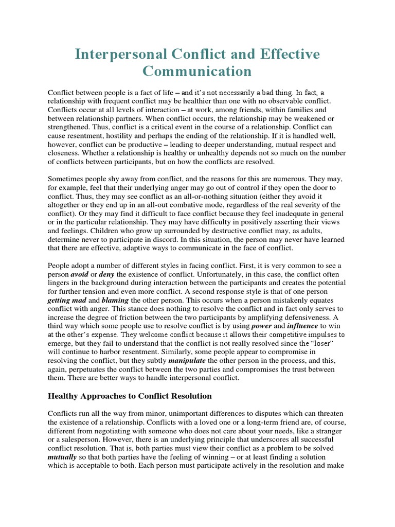 Interpersonal Conflict and Effective Communication