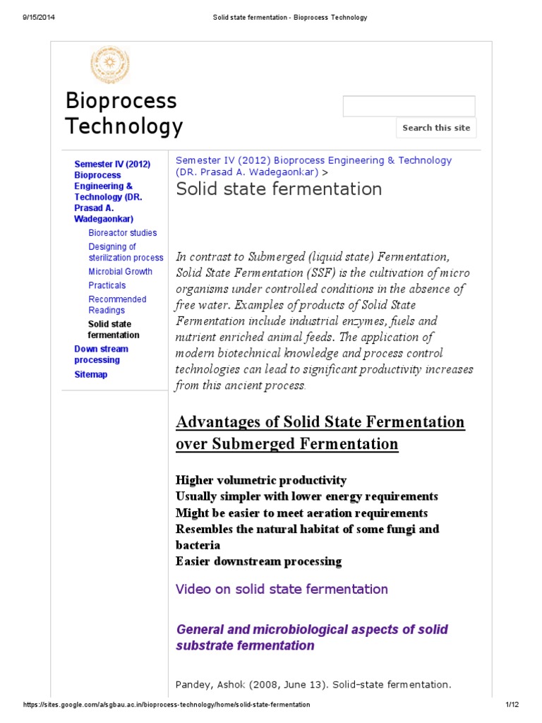 Solid State Fermentation - Bioprocess Technology | PDF | Microorganism ...