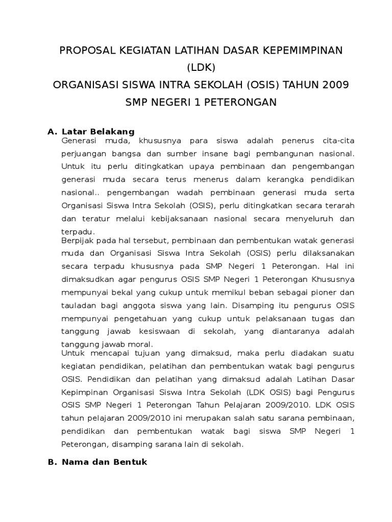 Proposal LDK OSIS SMP Negeri 1 Peterongan | PDF | Business | Social Science