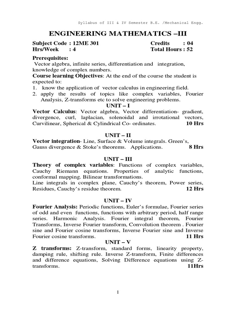 Mech III & IV NMAMIT Syllabus | PDF | Fourier Series | Fluid Dynamics