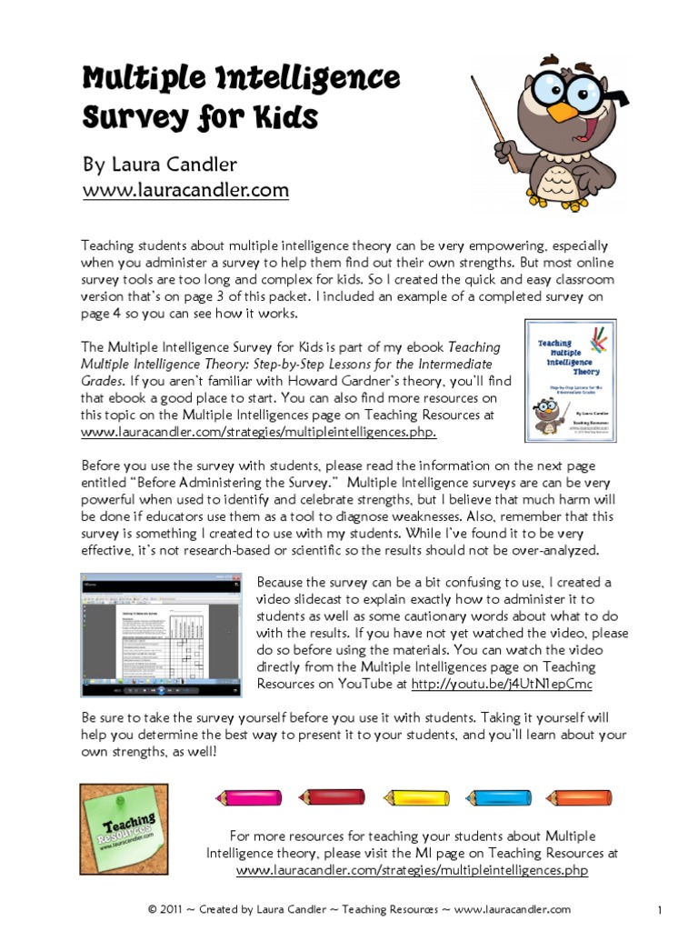 Free Multiple Intelligence Survey For Kids | PDF | Intelligence | Educational Psychology