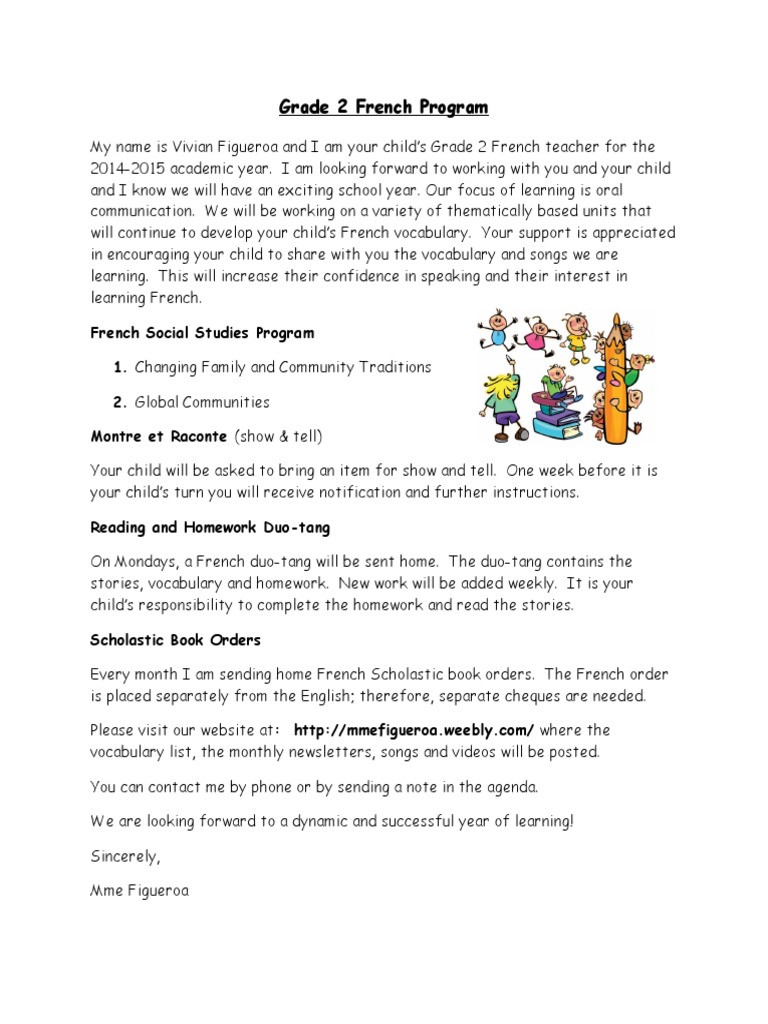 Grade 2 French Program Overview | PDF | Language Arts & Discipline ...