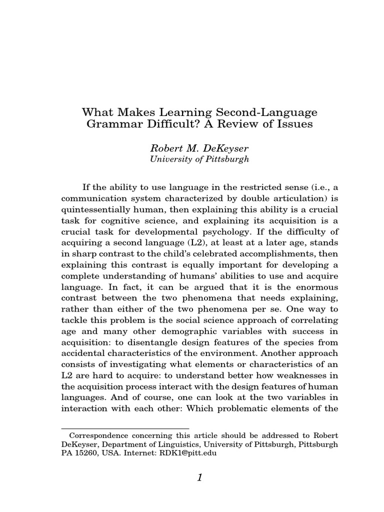 What Makes Learning Second Language Grammar Difficult A Review of ...
