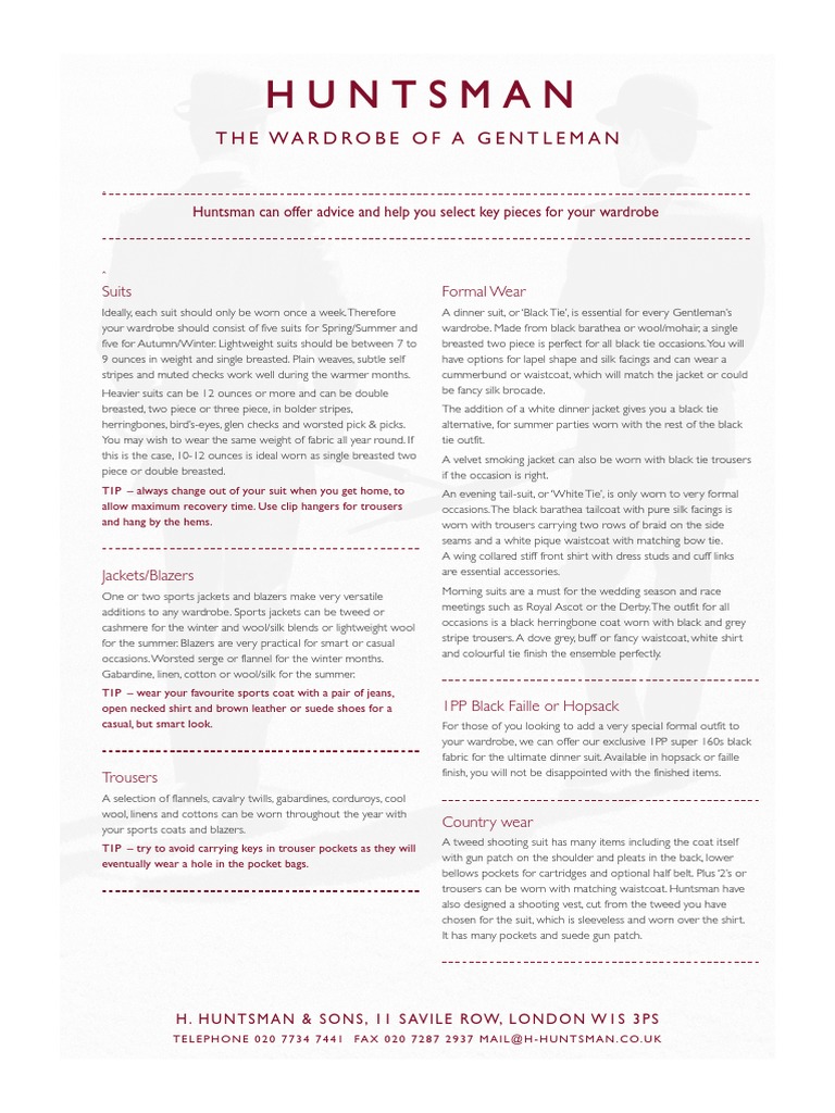 Huntsman Suit Wardrobe Guide | PDF | Suit (Clothing) | Consumer Goods