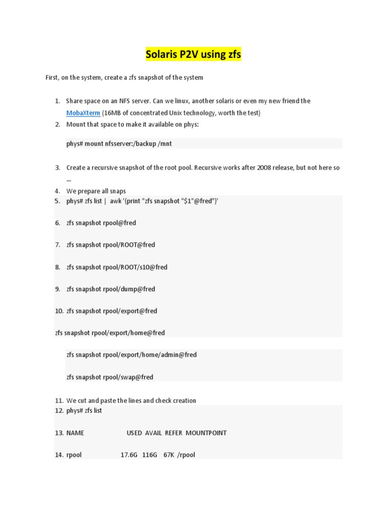 A Detailed Guide to Performing a Solaris P2V Migration Using ZFS Snapshots and Send/Receive ...