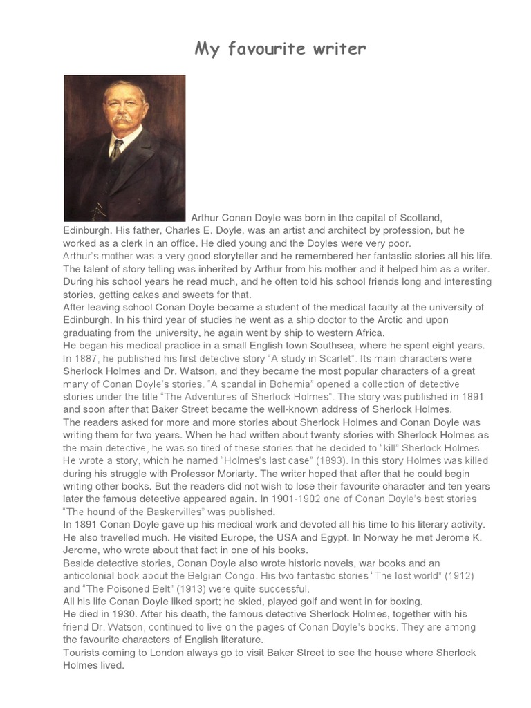 My Favourite Writer | Download Free PDF | Sherlock Holmes | Arthur ...