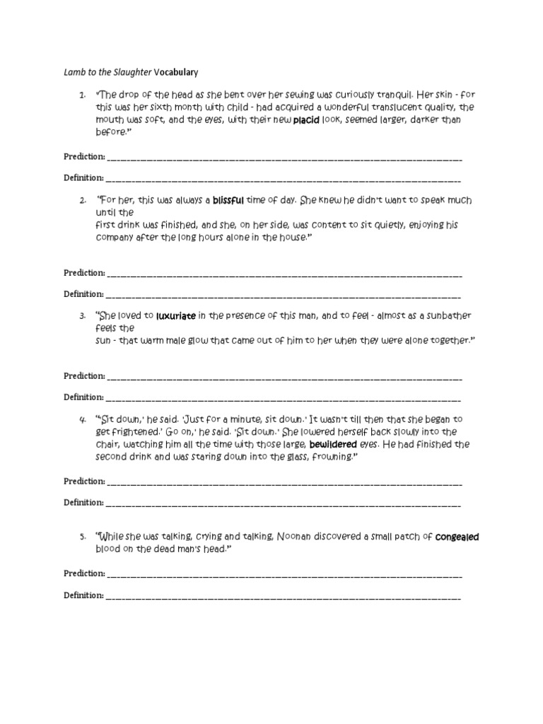 Vocabulary Insights from "Lamb to the Slaughter" | PDF