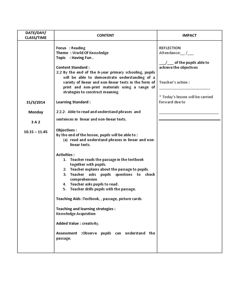 Reading Lesson Plan: Fun with Texts | PDF | Language Arts & Discipline ...
