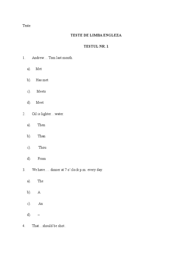 Teste de Gramatica Si Cultura-Engleza | PDF | Teaching Methods & Materials