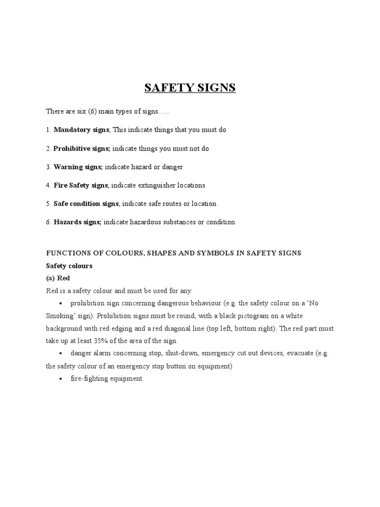 Safety Signs: Functions of Colours, Shapes and Symbols in Safety Signs ...
