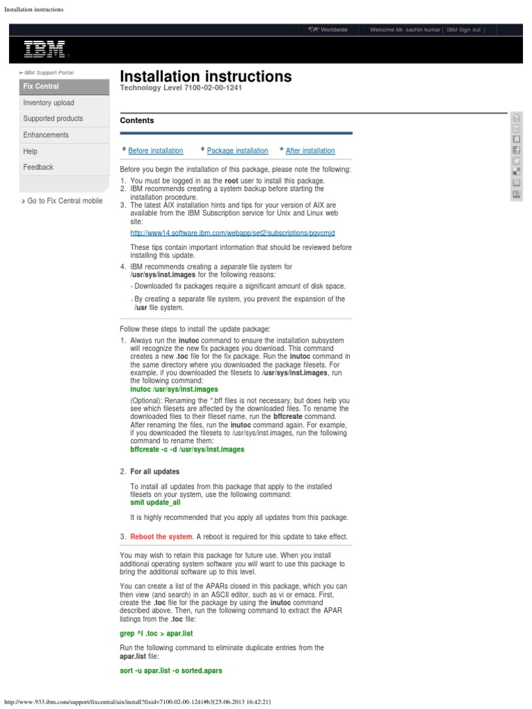 Installation Instructions Aix TL Upgrade | PDF | Installation (Computer ...