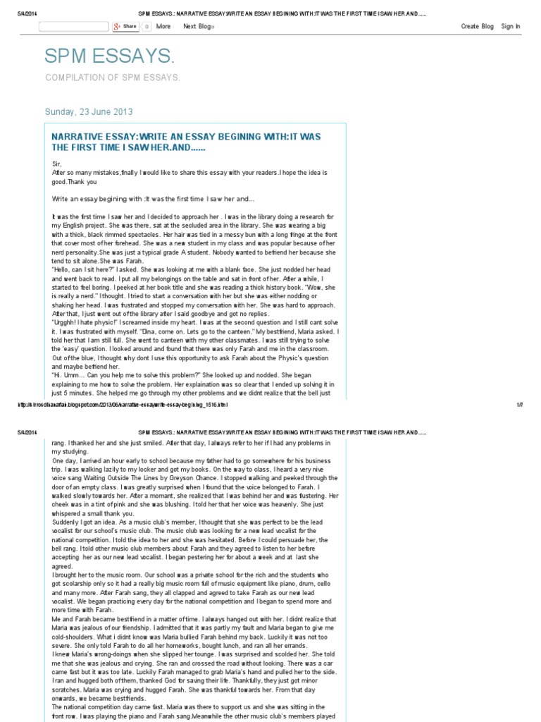SPM Essays. - Narrative Essay - Write An Essay Begining With - It Was ...