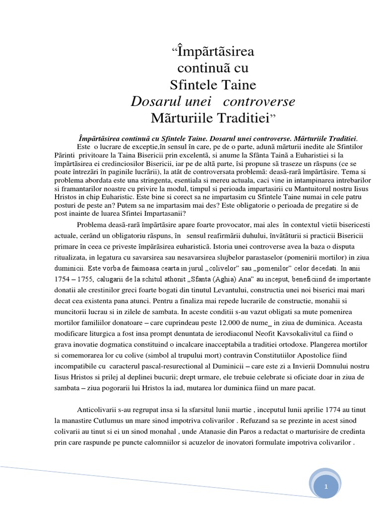 Împãrtãsirea Continuã Cu Sfintele Taine | PDF