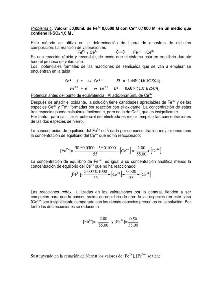 Problemas Resueltos REDOX | PDF | Equilibrio químico | Redox