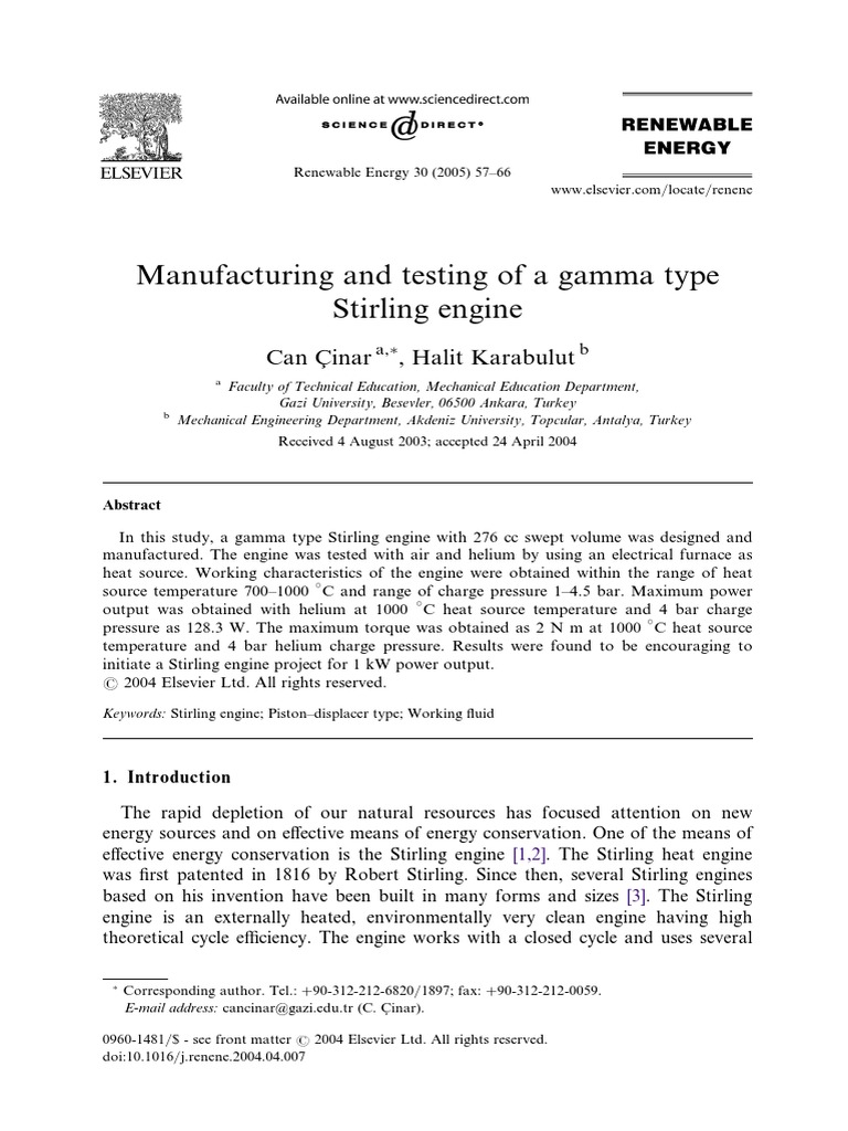Manufacturing and Testing of A Gamma Type Stirling Engine | PDF ...