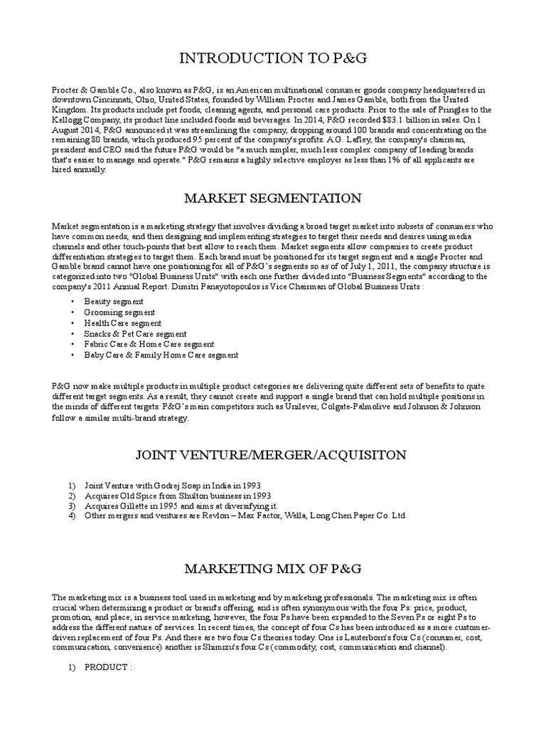 Introduction To P&G: Market Segmentation | PDF | Procter & Gamble | New ...