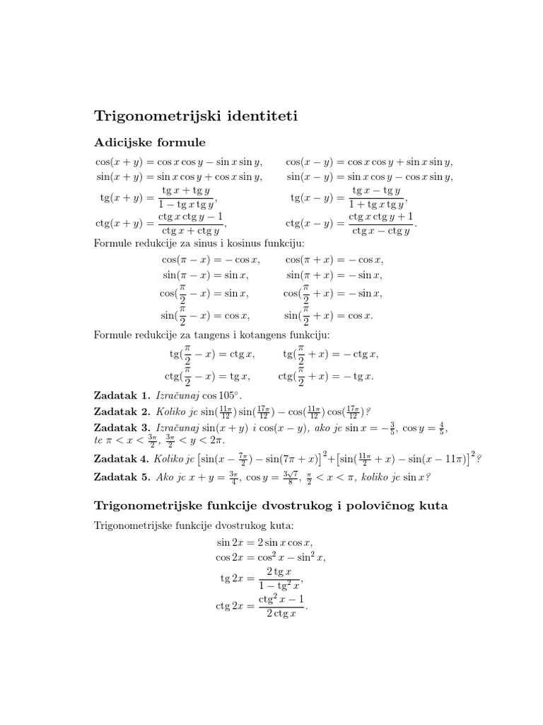 Trigonometrijski Identiteti | PDF