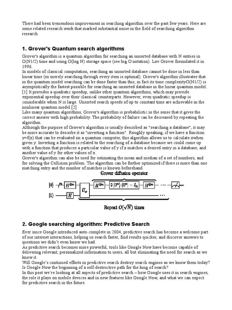 Grover's Quantum Search Algorithms | Download Free PDF | Genetic Algorithm | Genetics
