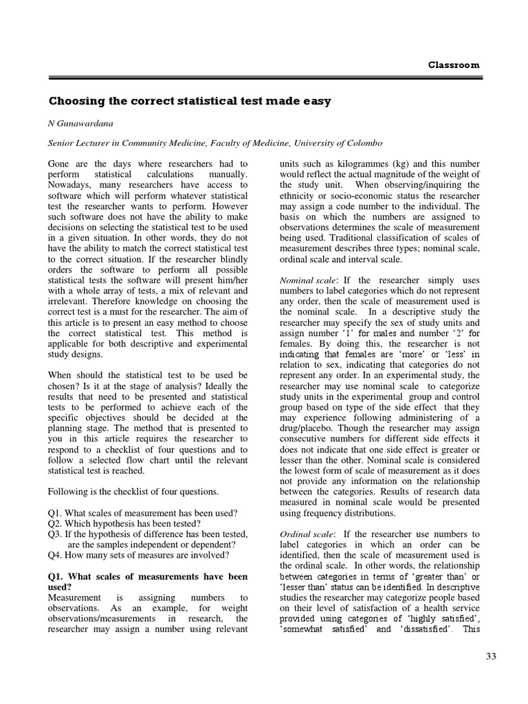 Choosing The Correct Statistical Test Made Easy | PDF | Level Of ...