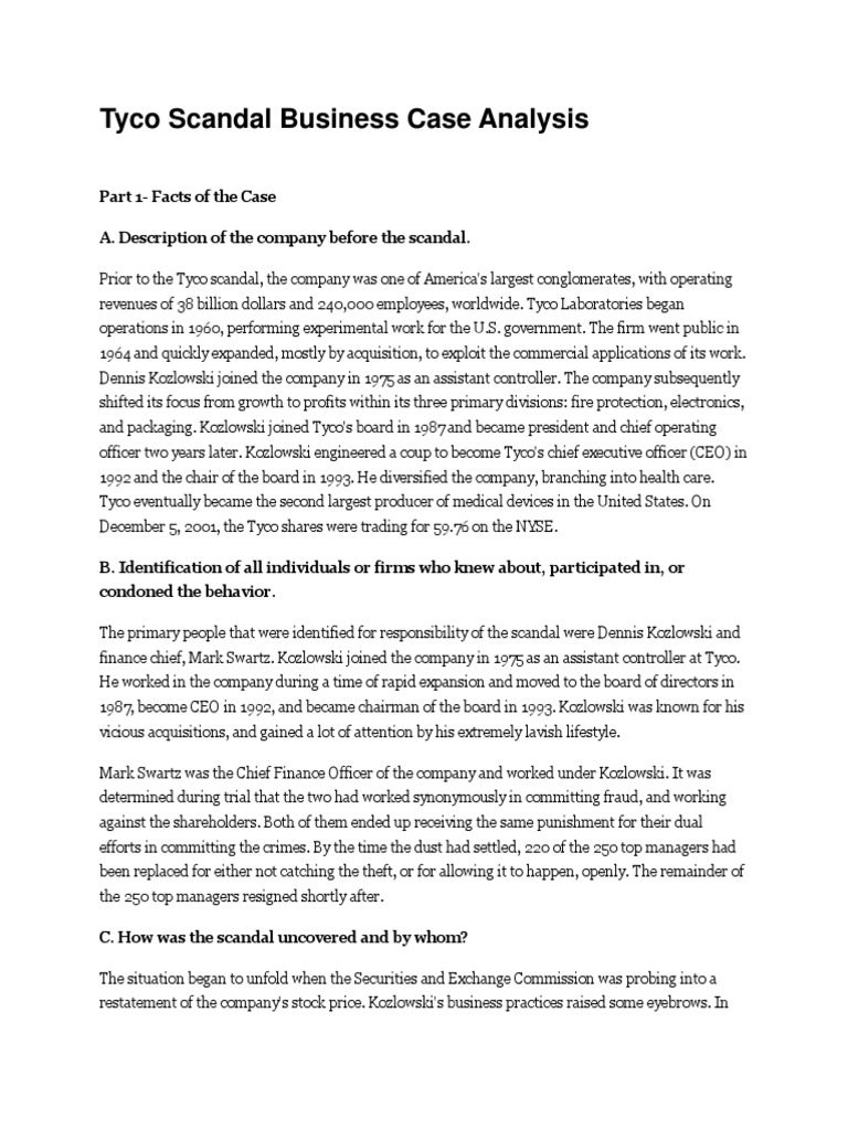 Tyco Scandal Business Case Analysis | PDF | Leadership | Mens Rea