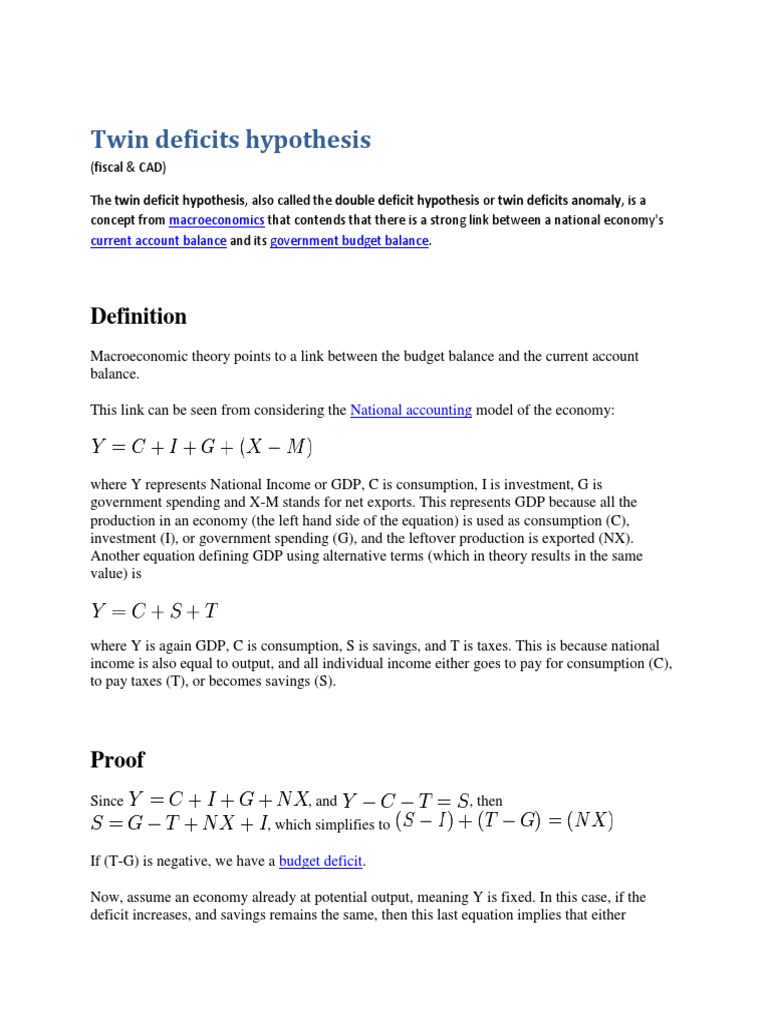 Twin Deficits Hypothesis | PDF | Deficit Spending | Government Budget ...