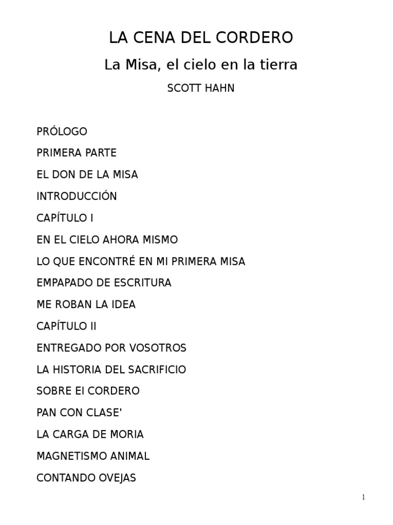 Scott Hahn La Cena Del Cordero | PDF | Misa (liturgia) | Antropología ...