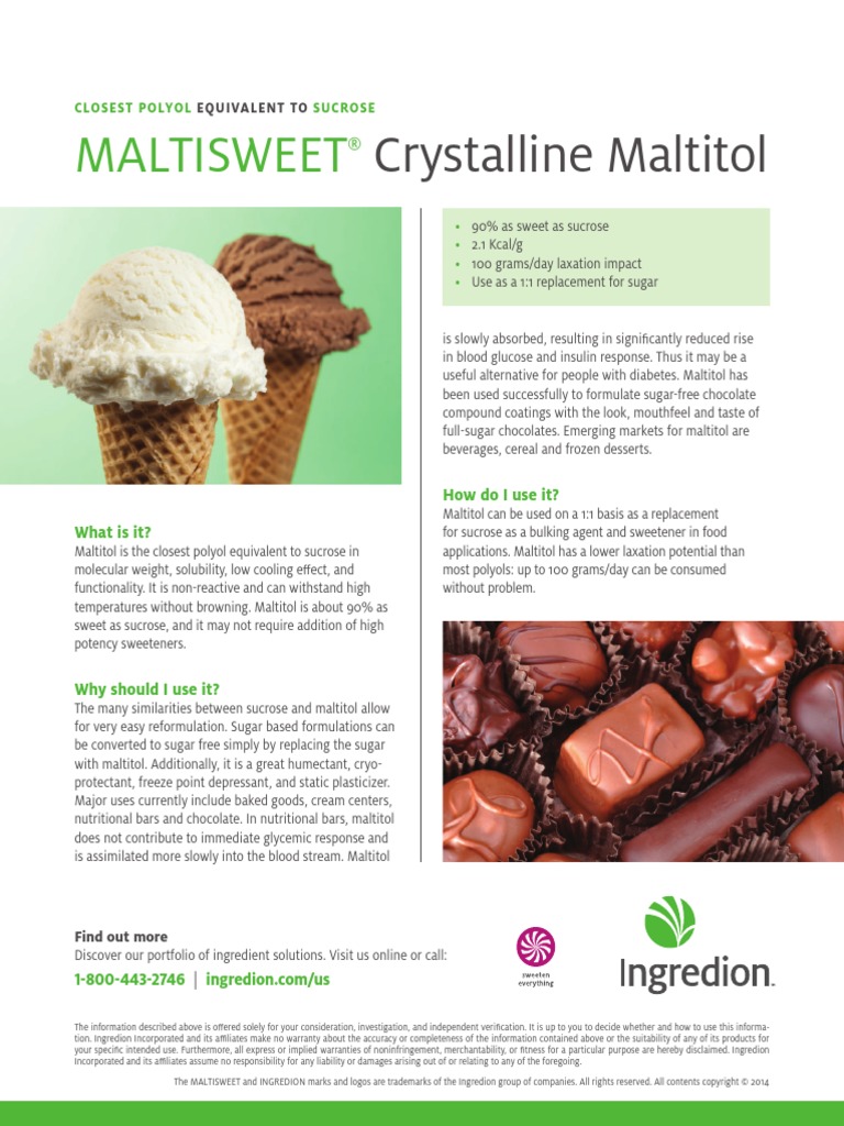 MALTISWEET® crystalline maltitol fact sheet | Sugar Substitute ...