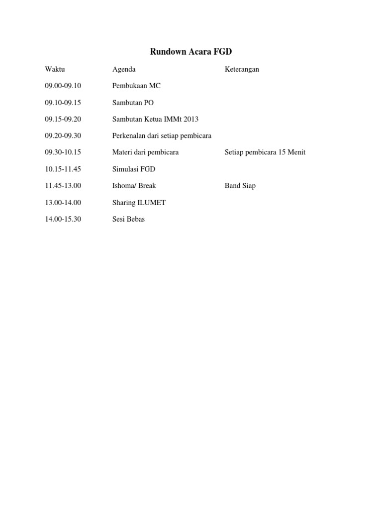Rundown Acara FGD | PDF