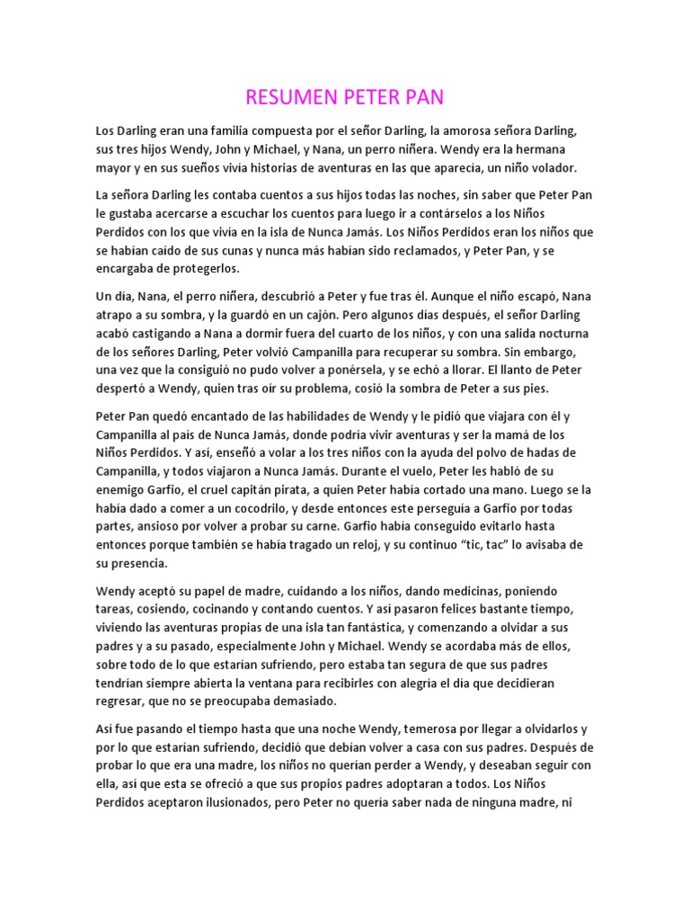 Resumen Peter Pan | PDF | Peter Pan | Neverland