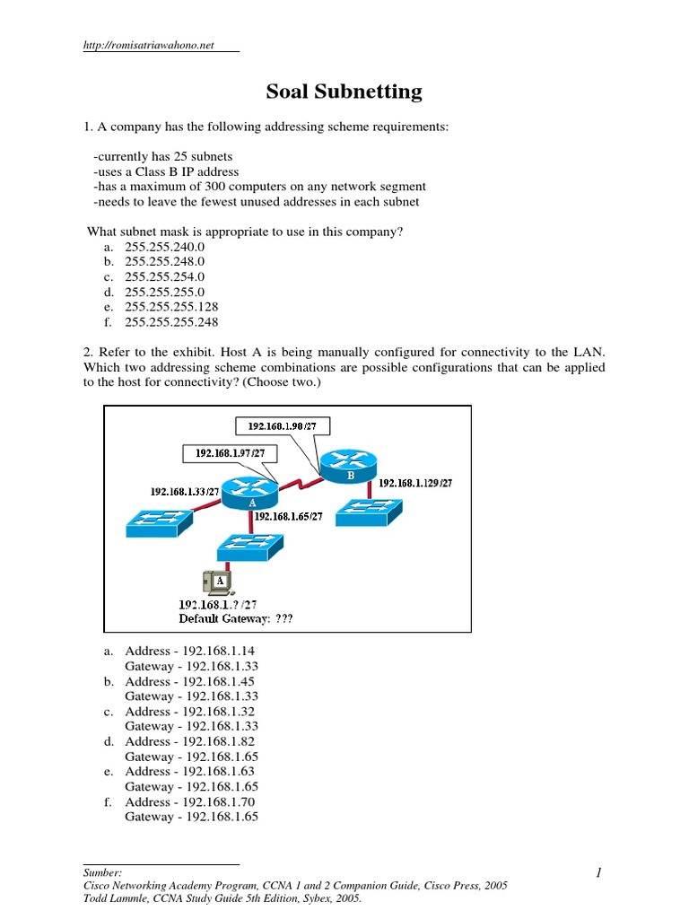 CCNA Subnetting Practice Questions | PDF | Computers