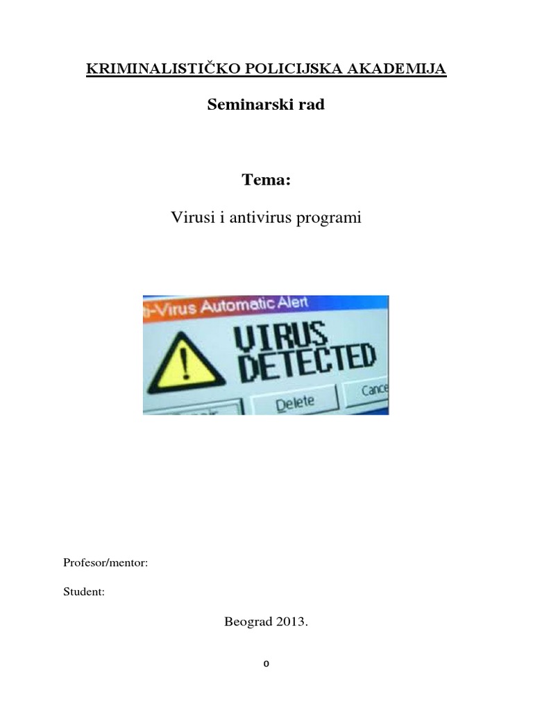 Seminarski Rad Na Temu Virusi I Antivirus Programi | PDF