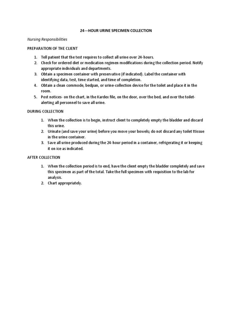 24-Hour Urine Collection Guidelines | PDF
