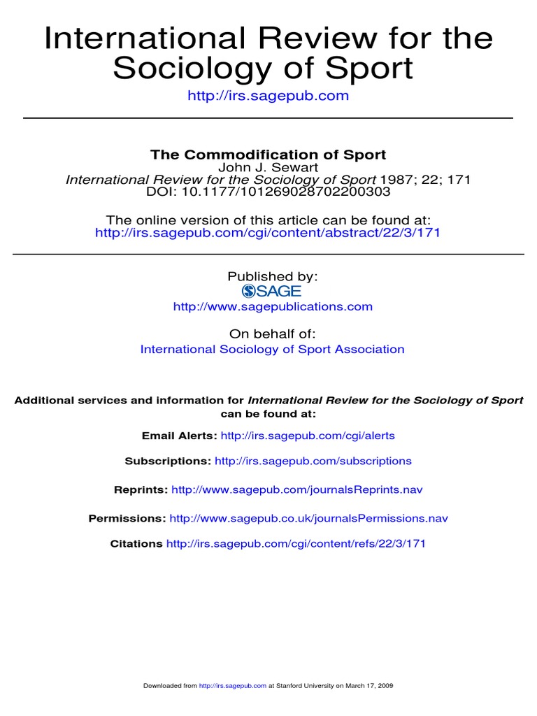 The Commodification of Sport - Sewart PDF | PDF | Team Sports | Sports