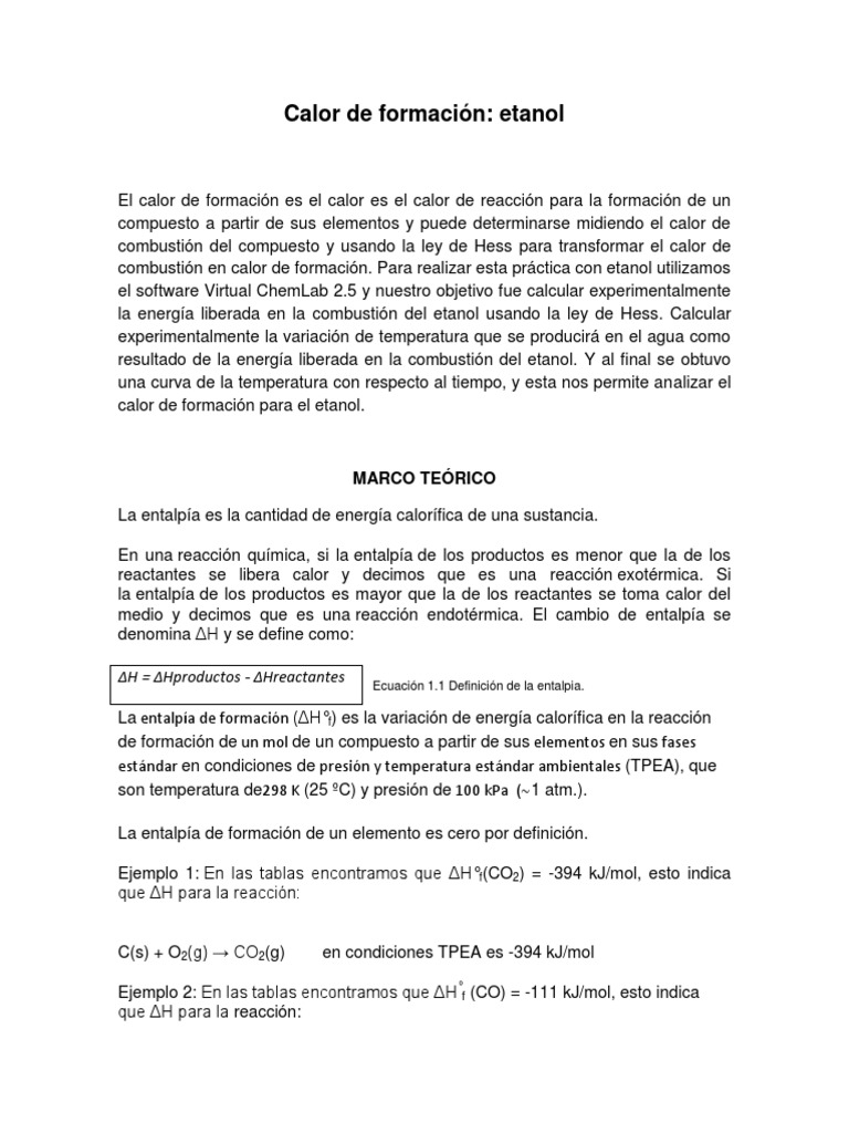 Calor de Formación Practica 2 | PDF | Entalpía | Ramas de la termodinámica