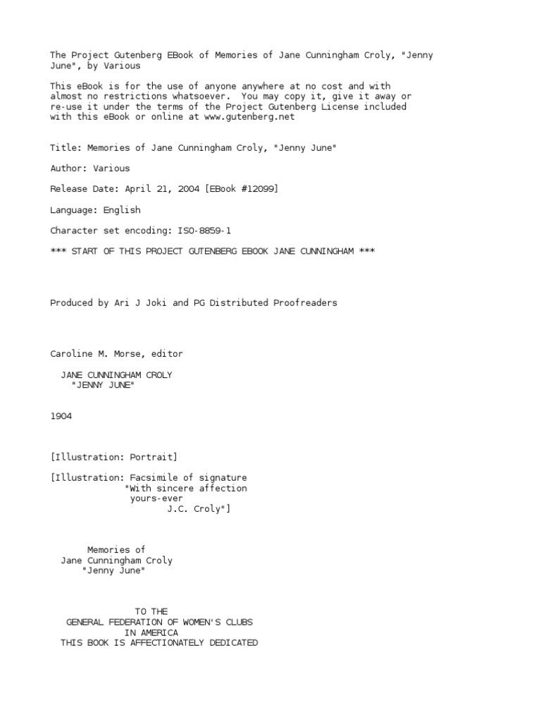 Memories of Jane Cunningham Croly, "Jenny June" by Various | PDF ...