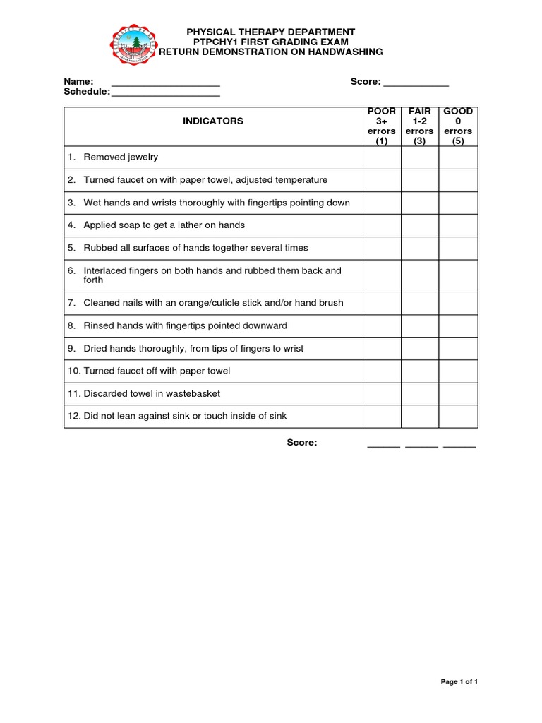 Rubrics On Handwashing | PDF