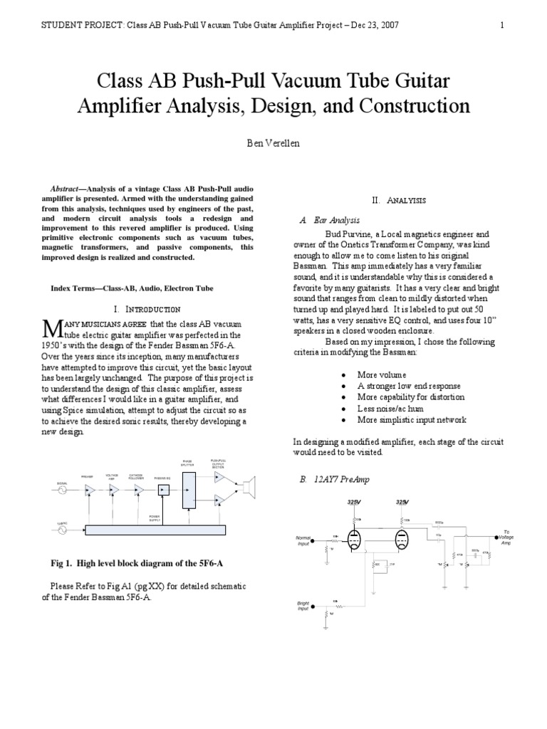 Class AB Push-Pull Tube Guitar Amp Design | PDF | Amplifier | Vacuum Tube