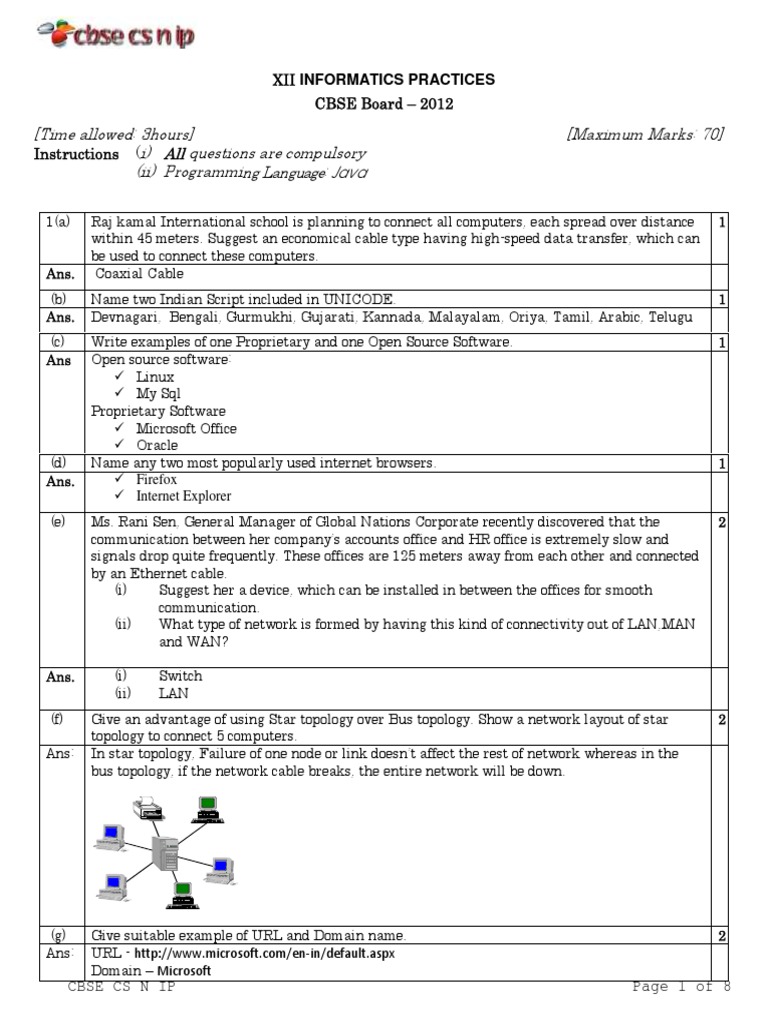 Xii Ip Solved 2012 Paper | PDF