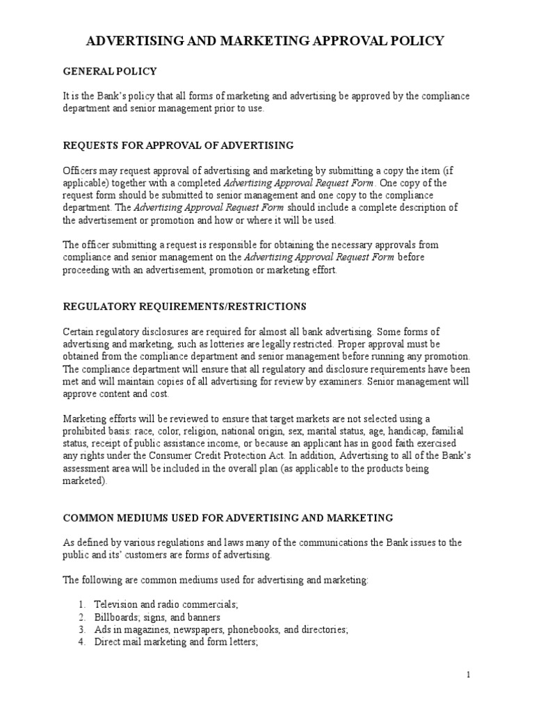 Ad Approval Form | PDF | Advertising | Regulatory Compliance
