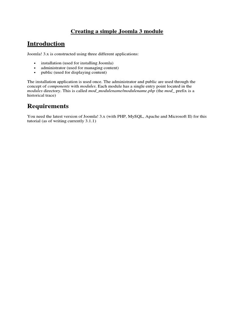 Creating A Simple Joomla 3 Module | PDF | Joomla | Php