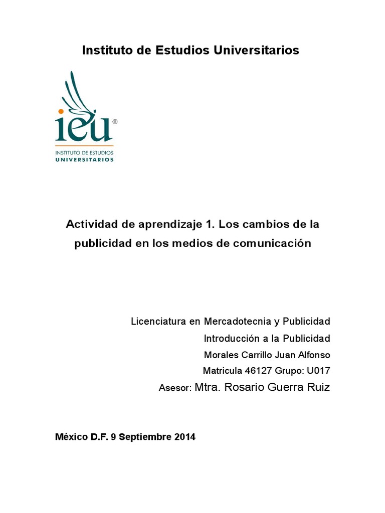 Actividad Ieu 1 Publicidad | PDF | Publicidad | Empresas