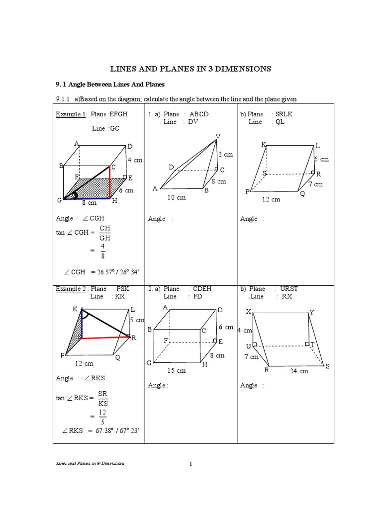 (Worksheet) Lines & Planes in 3D | PDF | Rectangle | Euclidean Geometry