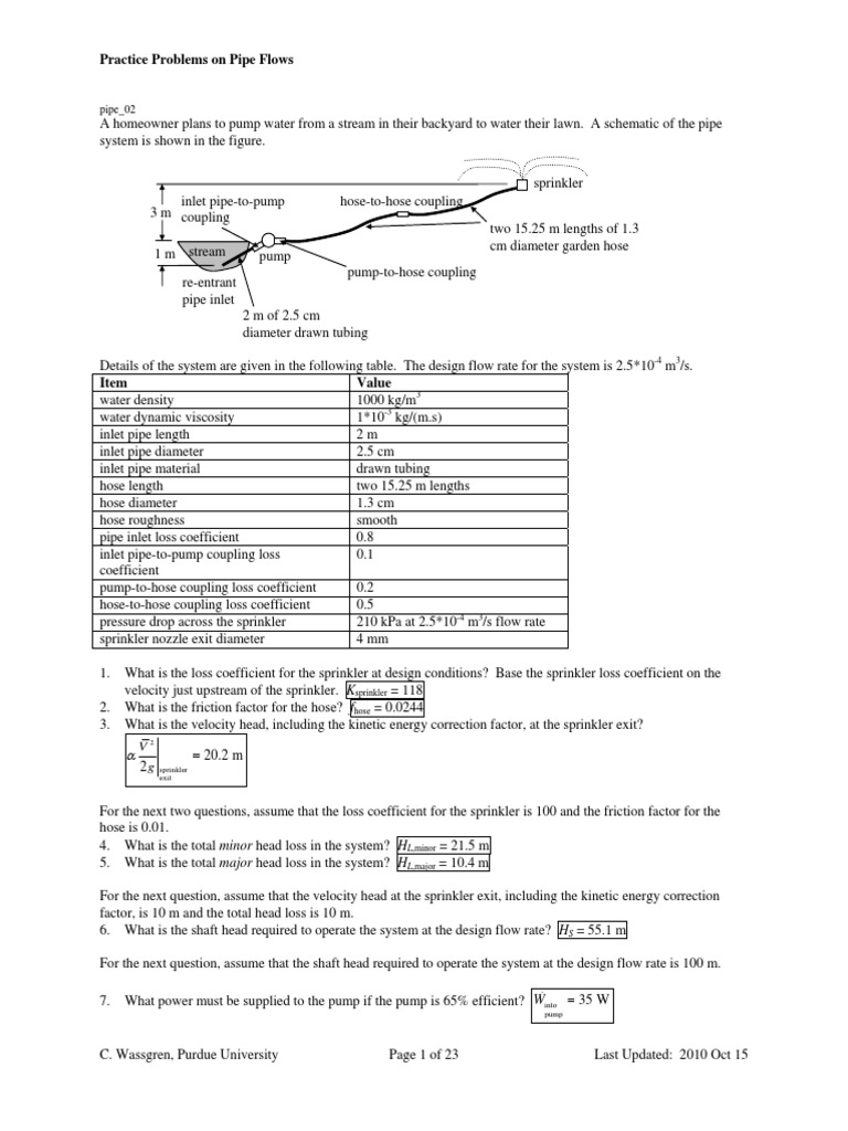 PipeFlow PracticeProblems | PDF | Pump | Pressure