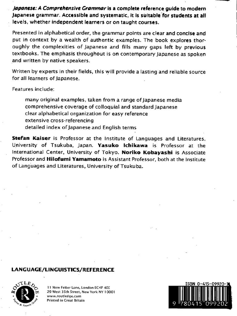 Routledge Press - Japanese - A Comprehensive Grammar